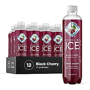 Sparkling Ice, Black Cherry Sparkling Water, Zero Sugar Flavored Water, with Vitamins and Antioxidants, Low Calorie Beverage, 17 fl oz Bottles (Pack of 12)