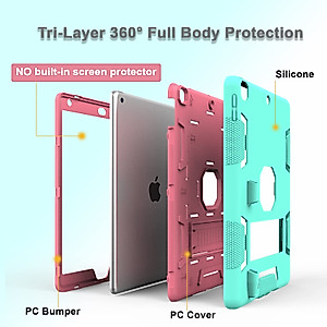 Rantice iPad 9th Generation Case, iPad 8th/7th Generation Case, iPad Case with Kickstand and Pencil Holder for iPad 10.2 Case(Mint Green+Rose)