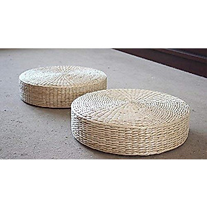 MAHAO Japanese Style Handcrafted Eco-Friendly Padded Knitted Straw Flat Seat Cushion,Hand Woven Tatami Floor Cushion Corn Maize Husk (Dia40cm/15.8" x 10cm/4")