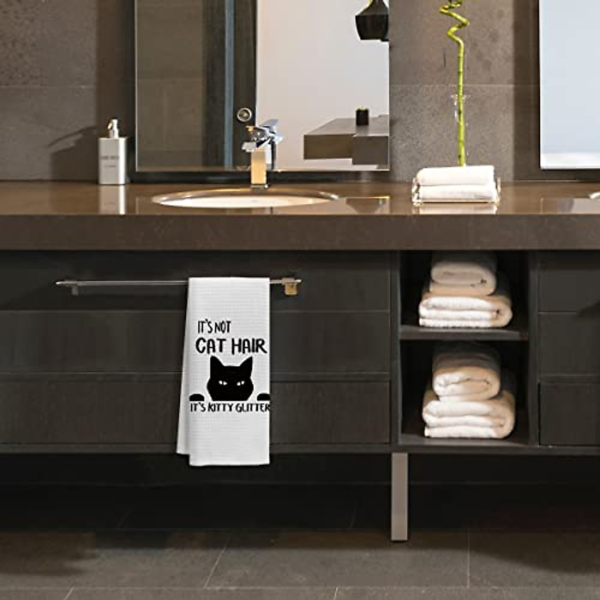 It’s Not Cat Hair It’s Kitty Glitter Hand Towels Kitchen Towels Dish Towels,Funny Black Cat Kitty Decor Towels,Cat Lovers Cat Mom Girls Women Gifts