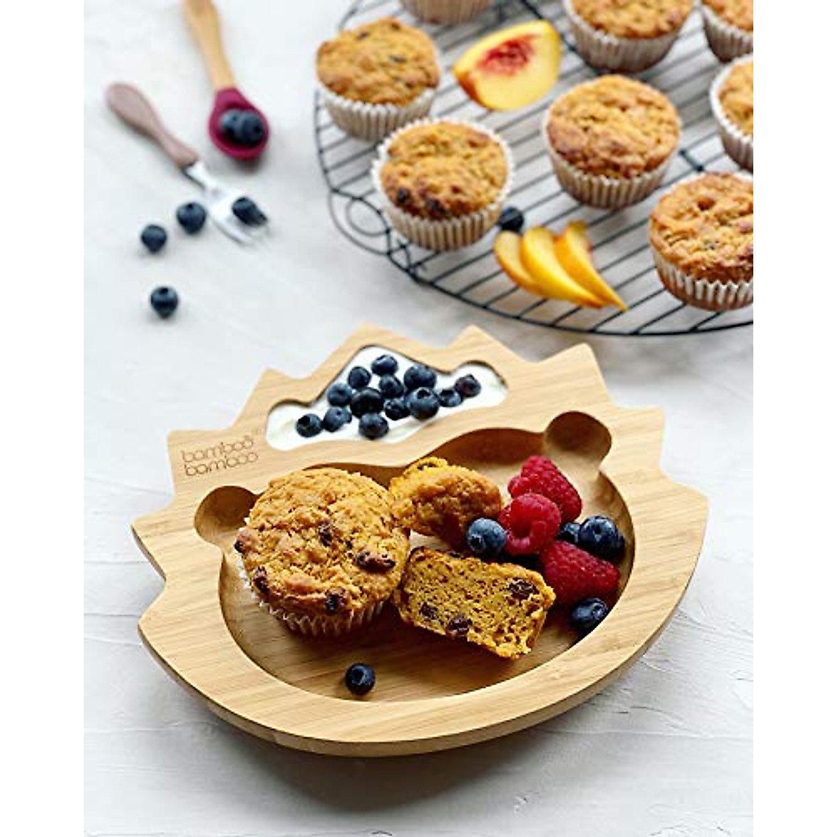 bamboo bamboo ® Baby and Toddler Suction Plate for Feeding and Weaning | Bamboo Plate with Secure Suction | Suction Plates for Babies from 6 Months (Hedgehog-Pink)