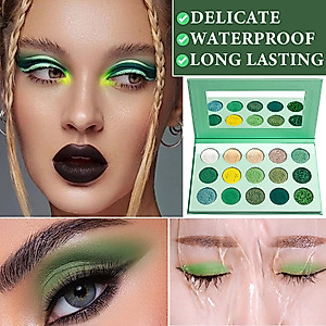WENJLYJ 15 Color Green Eyeshadow Palette,Highly Pigmented Green Eyeshadow Matte Shimmer Makeup Pallete,Long Wear Waterproof Eye Shadow Pallete Glitter Eyeshadow Pallets for Women