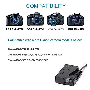 Kimaru ACK-E8 AC Power Adapter LP-E8 Dummy Battery DR-E8 DC Coupler Kit for Canon T2i, T3i, T4i, T5i, Kiss X4, Kiss X5, Kiss X6i, Kiss X7i, 700D, 650D, 600D, 550D Cameras.