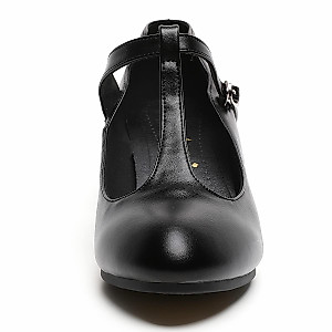 Women's Character Shoes Non-Slip Latin Salsa Ballroom Dance Heels T-Strap Wedding Pumps (7.5 / Black)