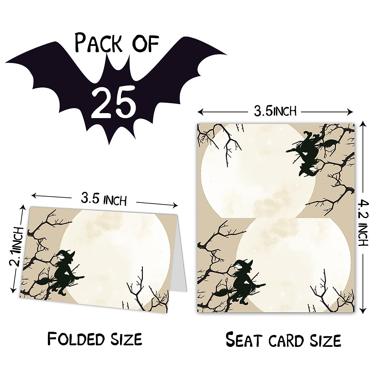 Halloween Table Place Cards, Editable Name Place Cards, 25 Pack Buffet Food Tent Labels, Double Design Name Cards, Halloween Thanksgiving Party Decorations, Easy Folding for Dinner Party - L531