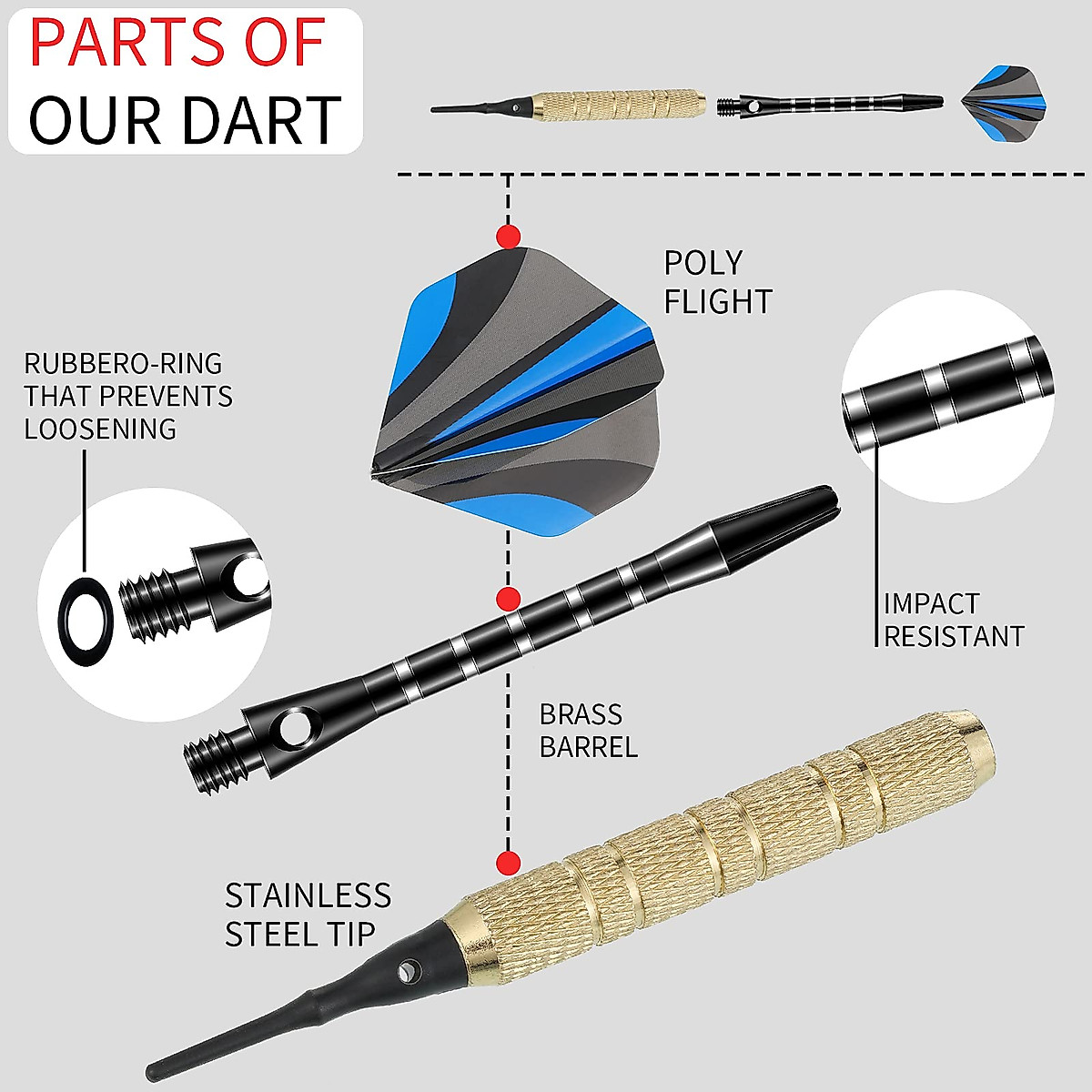 30 Pcs Dart Shafts for Steel Tip Medium 2BA Thread Aluminium Alloy Dart Stems 50 mm 53 mm with Rubber Rings Replacement Harrows Dart Accessories and Flights(Classic Style,Multi Colors)