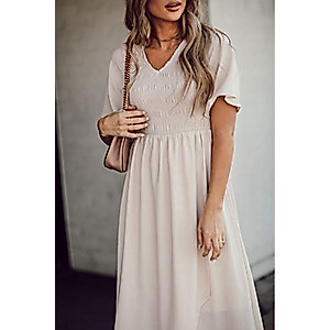 Zattcas Maxi Dresses for Women Summer Short Sleeve Long Bridesmaid Dresses Cream Medium
