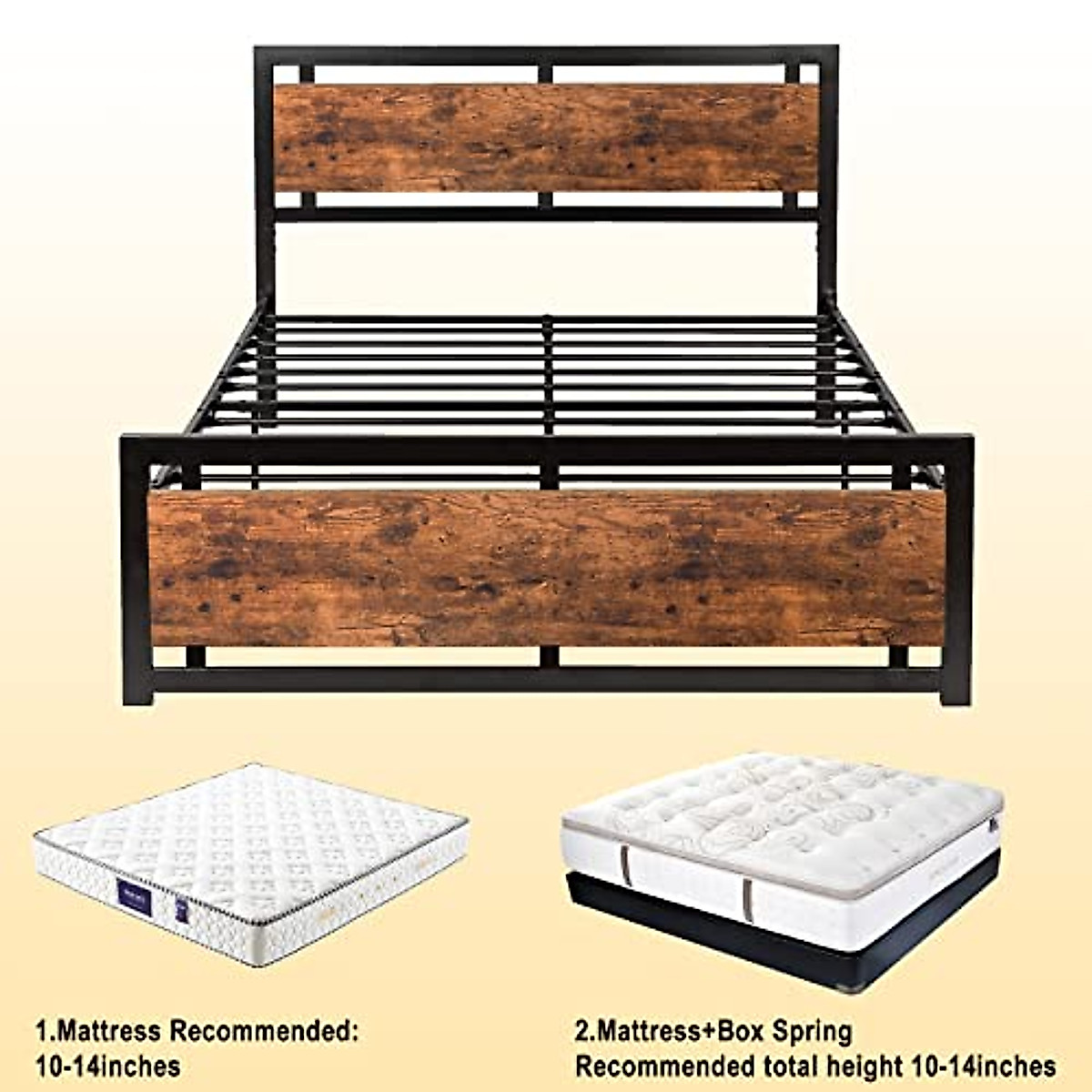 Codesfir King Size Bed Frame, Platform Metal Bed Frame King with Industrial Wood Headboard and 12 Strong Support Metal Legs, Easy Assembly, Noise-Free, No Box Spring Needed