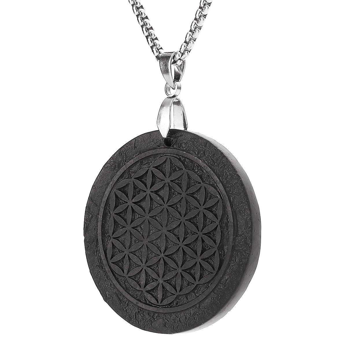 SZFMSWE Shungite necklace flower of life shungite stone pendant necklace