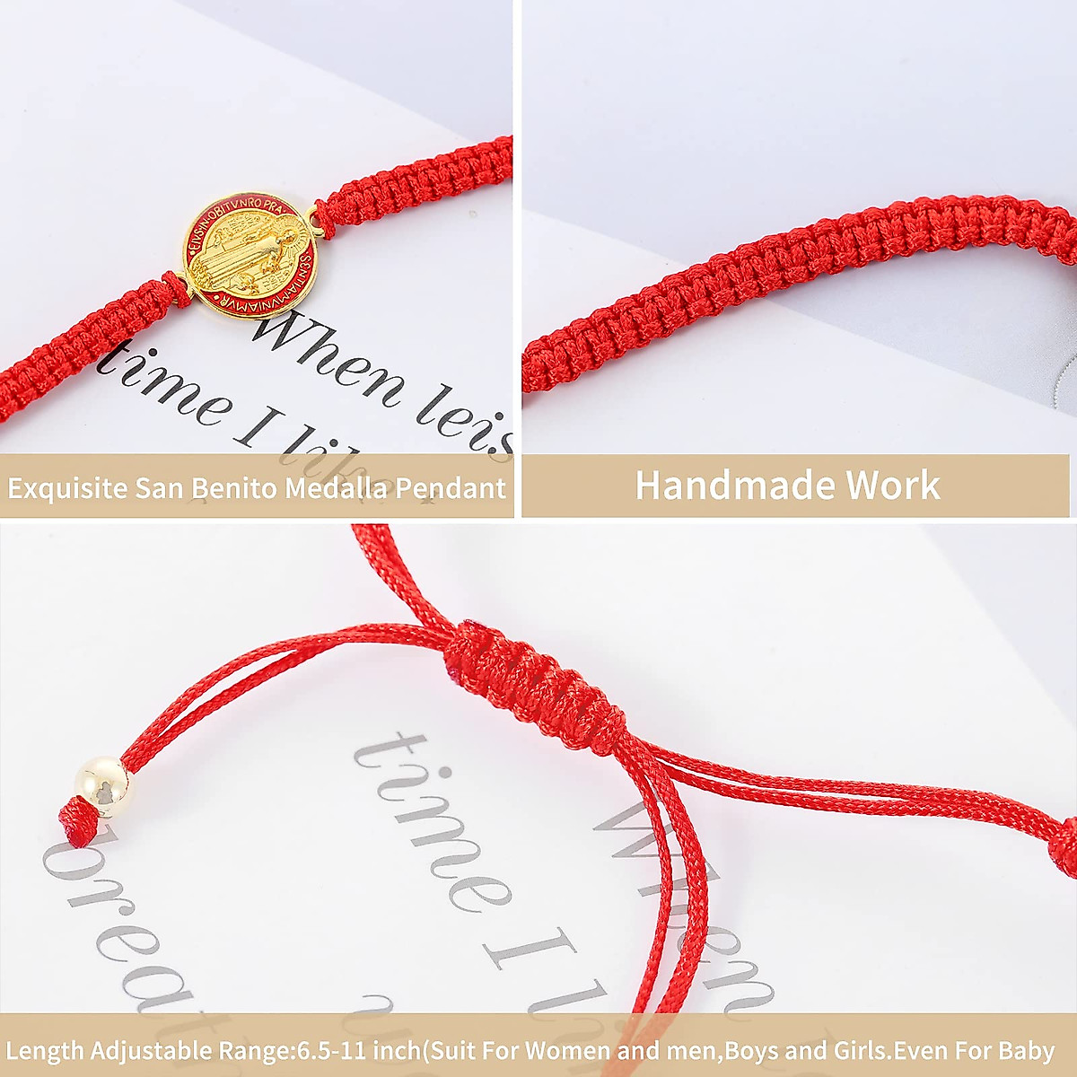 6 Pieces Religion Enamel Saint Benedict Bracelet Red Rope Bracelet Handmade Red Knot String Bracelets Luck bracelet Men Or Women As Gifts and Used in Prayer bracelet…