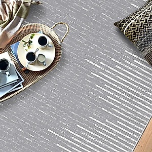 GarveeHome Washable Rugs 8x10 Geometric Diamond Stripes Rug for Living Room Modern Distressed Area Rug for Bedroom Contemporay Office Rug Low Pile Neutral Soft Nursery Rug Non Slip Grey