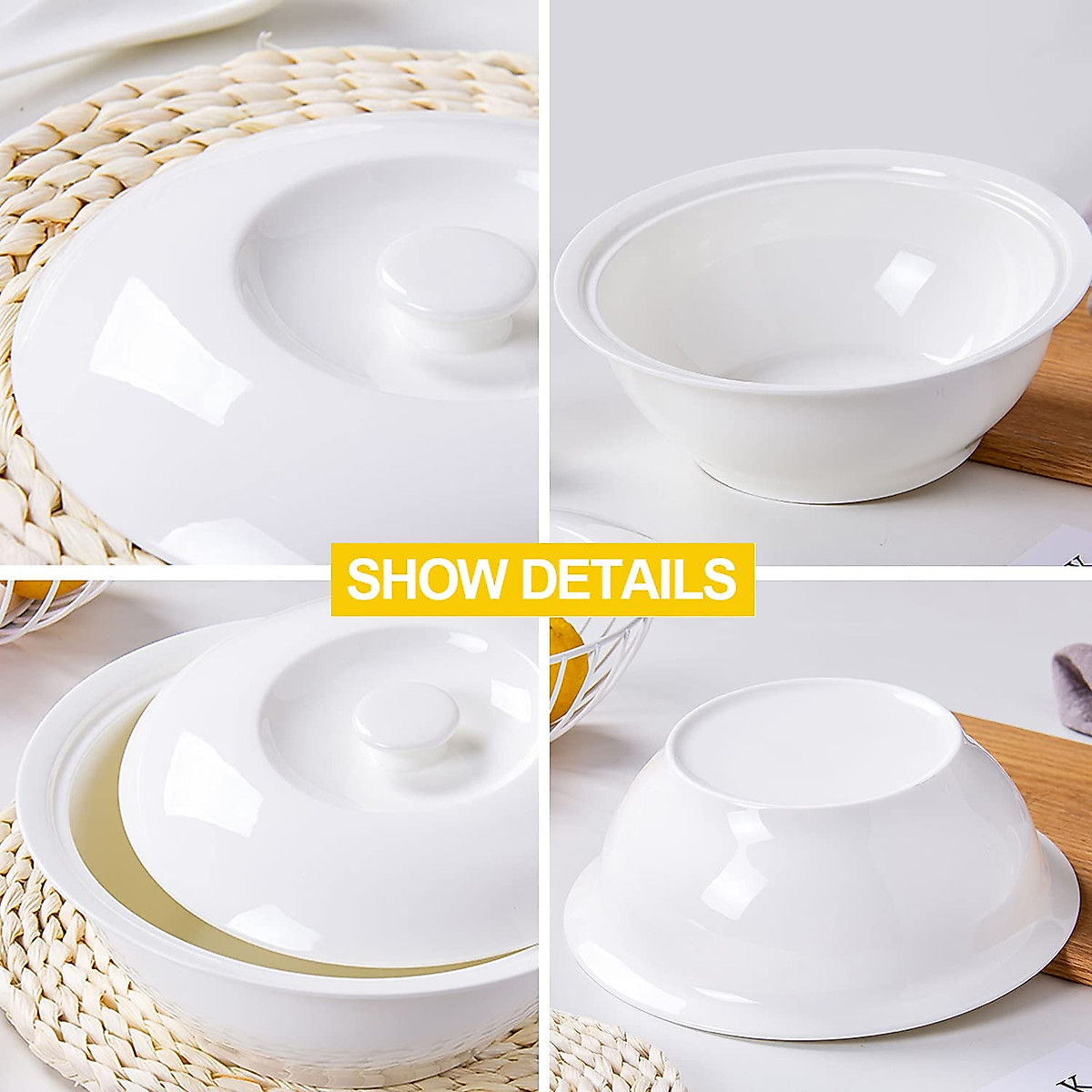 Stock Pot,Accguan 1.7 Quart White Stockpot with Lid, Classic Porcelain Stockpot,Elegant Ceramic Casserole with Lid