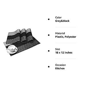 V-Shine Placemats for Dining Table Set of 4 Washable Woven Placemat Non-Slip Kitchen Waterproof Table Place Mats - Grey&Black