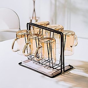 YISMAN Metal Cup Drying Rack with 6 Hooks, Bottle Drying Rack with Drain Tray,Coffee Mug Holder,Mug Organizer Black