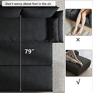 VEPXXP 70.1" Convertible Sleeper Sofa with Pull Out Bed, Futon Sofa Bed Queen Size, Black Loveseat Sofa for Living Room, Small Space Sofa Cama for Apartment
