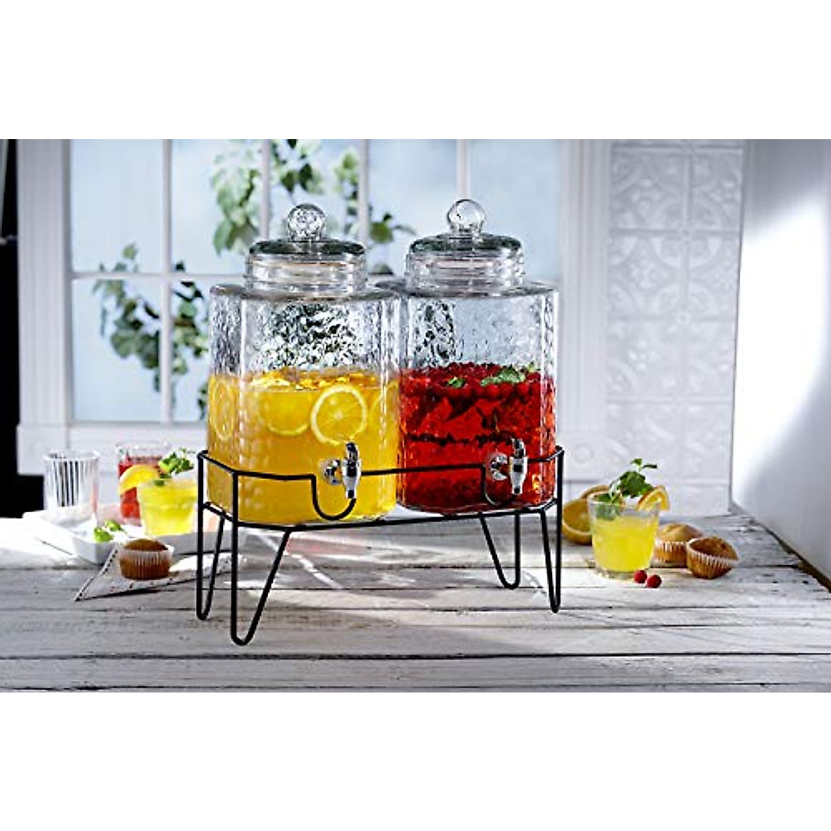 Style Setter Hamburg Dispensers with Stand (Set of 2), Glass, 1.5 Gallons Each