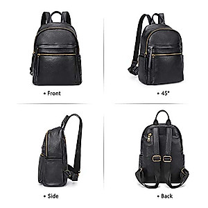 Kattee Genuine Leather Backpack Purse for Women Multi-functional Elegant Daypack Soft Leather Shoulder Bag Office, Shopping, Trip - Black