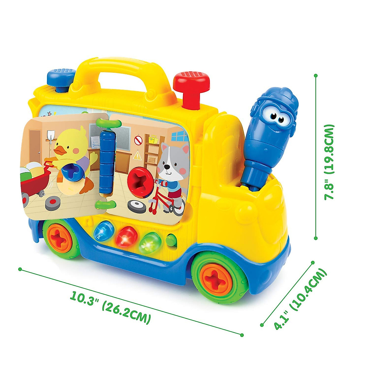 Musical Tool Truck Baby Toys, Educational Toddler Tool Set w/Hammer, Saw, Screwdriver - Interactive Preschool Learning Toys w/ 3 Play Modes, Light Up Button & Music, Montessori Baby 18 Month Old Toys