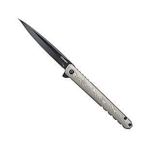 Coast Founder's Collection LX533 ORIGIN, Gentleman's EDC Folding Pocketknife, DAMASCUS Stainless-Steel Handle, Flipper Tab, Frame Lock, Pocket Clip, Black Nitride Stainless-Steel Blade