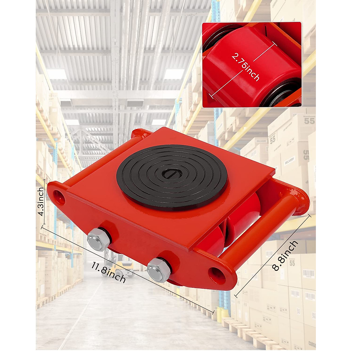 GCCSJ 6T Machinery Skate Dolly, 13200lbs Machinery Moving Skate Machinery Mover Skate with 360° Rotation Cap, Dolly Machinery Skate for Industrial Moving Equipment