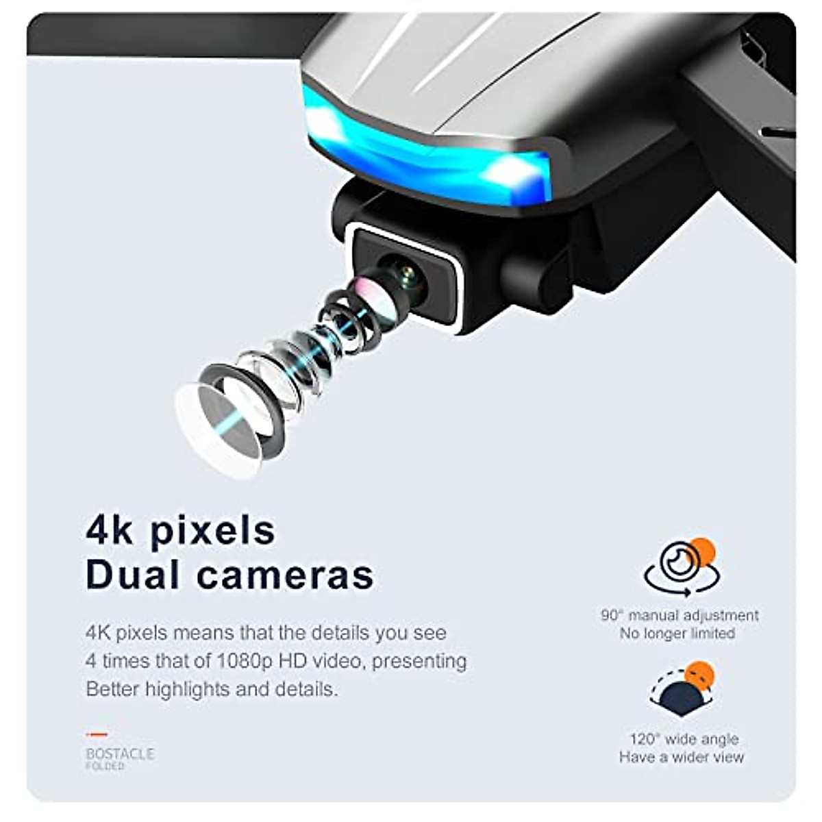 Bzdzmqm Drone with Dual 4K Camera, 2023 Foldable HD Drone for Kids & Adults, RC Quadcopter Helicopter, 3-Sided Infrared Avoidance, WiFi FPV, Altitude Hold, Headless Mode, LED Night Wide