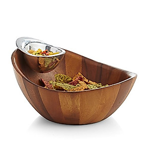 nambe Harmony Chip and Dip Server | Chips and Salsa Serving Dish | Salad Bar Serving Set for A Party | Chilled Dip Serving Bowl | Made of Acacia Wood and Metal Alloy