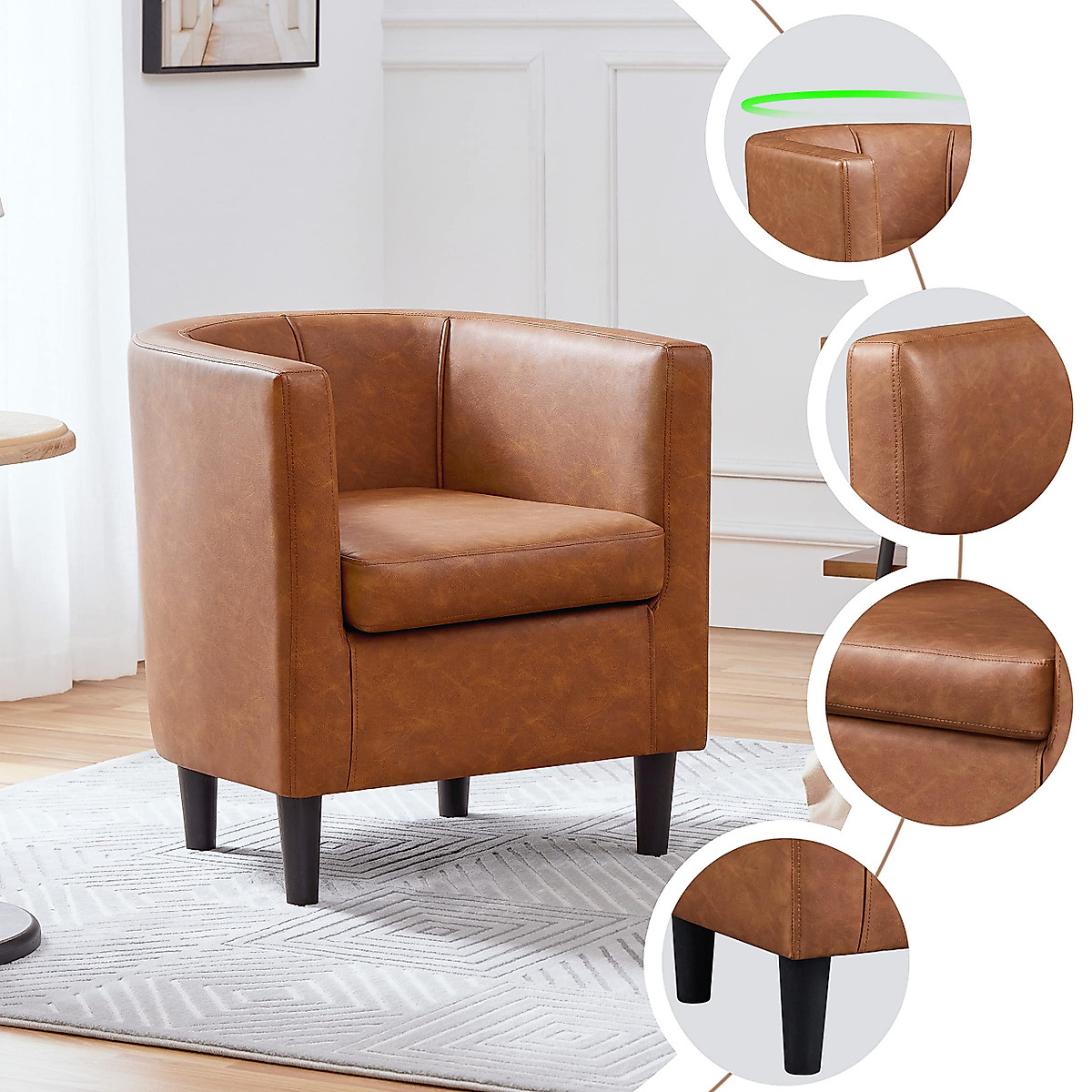 Yaheetech Accent Chair, PU Leather, Modern and Comfortable Armchairs, Upholstered Barrel Sofa Chair for Living Room Bedroom Waiting Room, 2PCS, Brown