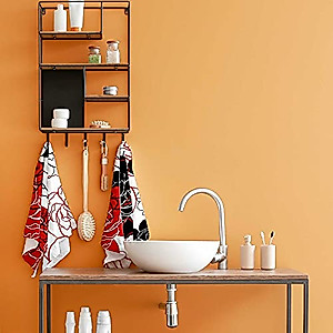 Vantaso Peonies Flower Black Red Hand Towels Set 2 for Bathroom Kitchen Towels Microfiber Bath Towel Absorbent Fingertip Towel Multiprupose for Guest Gym Spa and Bar 30 x 15 inch