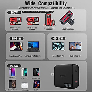 GOOLOO 100W USB C Wall Charger with Eva Protection Case for GT3000 GT4000 GT4000S, 100W PD GaN2 Fast Wall Charger Block with 6.6ft Cable, Compatible with MacBook iPad iPhone 14/13 Series and More