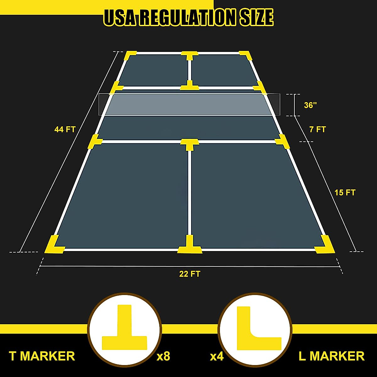 Losbenco Pickleball Net with Wheels Court Lines, Metal Frame & Regulation Size 22FT, 6-in-1 Adjustable Portable Net for Playing Pickleball, Tennis, Volleyball & Soccer and Backyard Games
