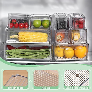 novelinks 14 Pack Fridge Organizer Bins Clear Stackable Fridge Organizer Bins With Lids Vegetable & Fruit Organizer Clear Pantry Organizer Bins (14)