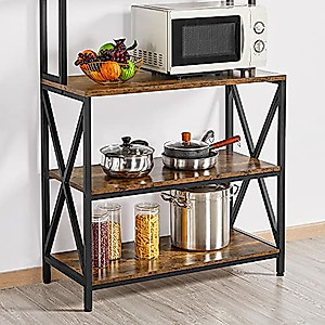 Yaheetech Kitchen Bakers Rack with Storage, 5-Tier Microwave Oven Stand Shelf Coffee Bar, Freestanding Utility Kitchen Storage Rack with X Designed Metal Support, 35.5 x 16 x 65 inches, Rustic Brown