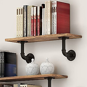 59 Inches Long Farmhouse Industrial Large Floating Reclaimed Wood Shelves for Wall Decor Set of 5 Hanging Storage Pipe Shelf Rustic Wood Wall Shelves for Bathroom, Living Room, Kitchen, Laundry Room