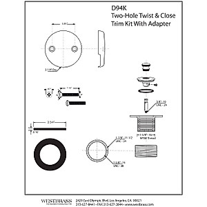 Westbrass D94K-62 Twist & Close Bathtub Drain Stopper with 2-Hole Faceplate and Adapter Bushing, Matte Black