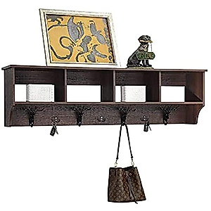 Vanity Art Entryway 7 Hook Wall Mounted Coat Rack with Storage Hanging Shelf Entryway Organizer in Dark Brown F10004DW-BK