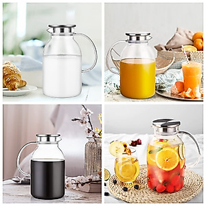 Glass Pitcher, 75 Ounces Glass Pitcher with Lid, Fridge Door Water Pitcher with Free Brush, Heat Resistant Glass Water pitcher with Spout, Iced Tea Pitcher for Fridge, Carafe Perfect for Juice
