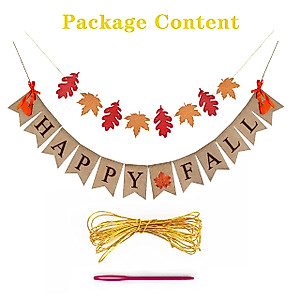 Happy Fall Burlap Banner, Fall Decor for Home, Banner Garland Maple Leaf Sign, Autumn Party Decorations Thanksgiving Fall Harvest Decor for Mantle Fireplace Wall Wreath, Pumpkin Décor – 2PC