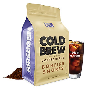 Birch Glen Roasters Cold Brew Coffee | Flavored Coarse Ground Coffee | Medium Roast | Artisanal Roasting | 100% Arabica |1 LB Bag | S'mores