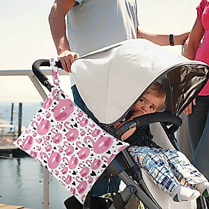 visesunny Abstract Pink Flamingo Black Heart 2Pcs Wet Bag with Zippered Pockets Washable Reusable Roomy for Travel,Beach,Pool,Daycare,Stroller,Diapers,Dirty Gym Clothes, Wet Swimsuits, Toiletries