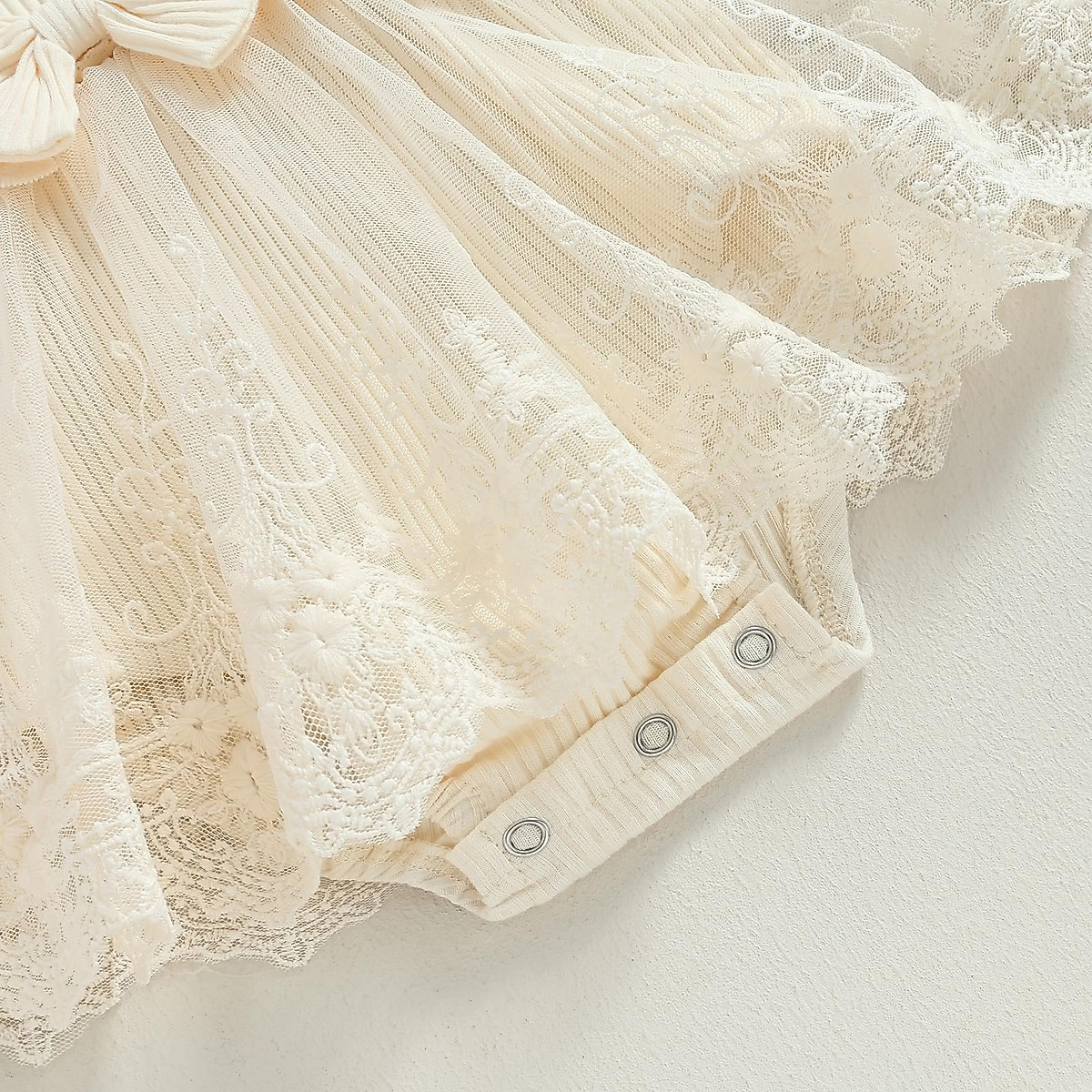 Newborn Lace Tutu Romper Dress Baby Girl Long Sleeve Princess Tulle Dress Infant 3D Floral Onesie Photography Fall Outfits (Apricot, 3-6 Months)