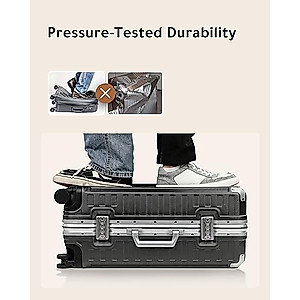LUGGEX Aluminum Frame Luggage Sets, 100% Polycarbonate Hard Shell Checked Suitcase with 4 Corners, Zipperless Luggage with Spinner Wheels