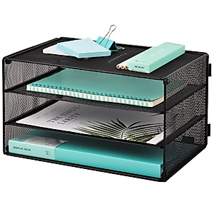 EASEPRES 5 Slot Desk Organizer Tray, Mesh File Paper Letter Tray Desktop Paper Sorter Literature Organizer Rack for Home, Office, or School, Black