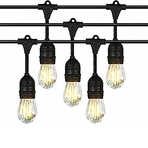 NIOSTA 24Ft Outdoor Hanging String Lights with 12 Dimmable LED Vintage Bulbs Commercial Grade Strand for Market Cafe Bistro Patio Party Tent Porch Garden -Blk