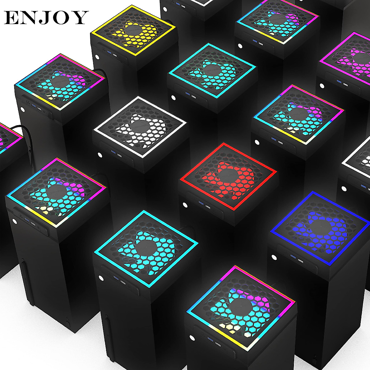 INITMMO Cooling Fan Dust Proof for Xbox Series X with Colorful Light Strip,Efficient Mute Top Cooler System,RGB LED Light& Independent Touch Switch,2 USB Ports,Xbox X Accessories with Extra Dust Plugs