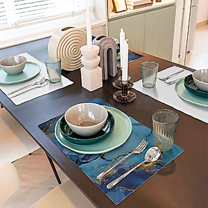 Blue Gold Marble Faux Leather Placemats Set of 4 Washable Non-Slip Heat Resistant 12×18 Inchdecorative Linen Fabric Table Vintage Mat for Party Kitchen Dining