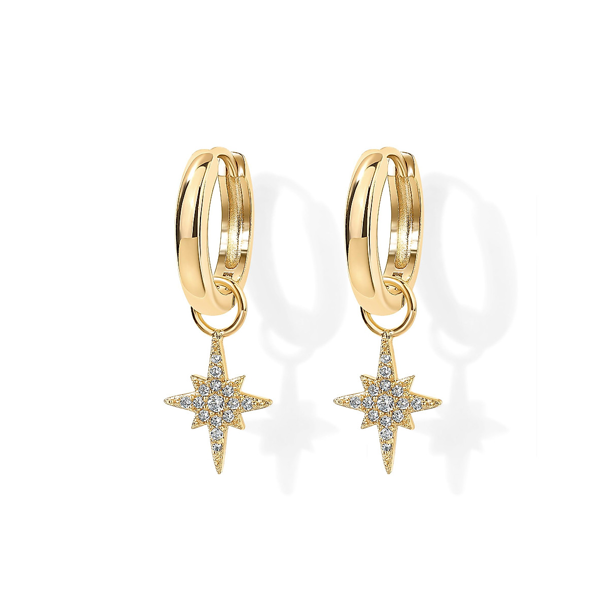 PAVOI 14K Yellow Gold Plated S925 Sterling Silver Post Lightweight Drop Dangle Huggie Hoop Earrings for Women | Dainty Star Earrings