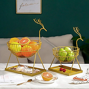 BESPORTBLE 1pc Deer Double Layer Fruit Basket Fruit Serving Basket Dry Fruit Holder Thank You Bags Wire Fruit Basket Fruits Metal Baskets Tabletop Decor Iron Household Fruit Dish