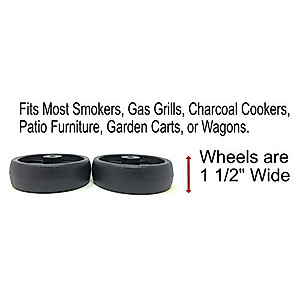 Nickanny's Set of 2 Replacement BBQ Grill Wheels Pair Set Kit-Solid Plastic Wheel 5” x 1.5” w/ 3/8” Axle Hole for Outdoor Charcoal Gas Smoker Barbecue Pit- Rueda and Llantas Parts