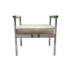 First of a Kind Modern champagne Seating Bench with arms, Modern Style Velvet upholstered Entry Way champagne Bench with Silver Frame, Seating Bench for Living Room, entryway, Bedroom, Vanity, Office.