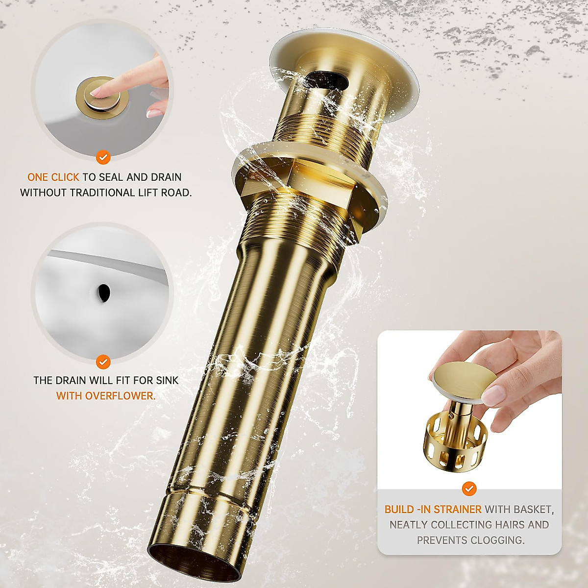 Brushed Gold 4 Inch 2 Handle Centerset Lead-Free Bathroom Faucet, Swivel Spout with Copper Pop Up Drain and 2 Water Supply Lines, BF015-1-BG